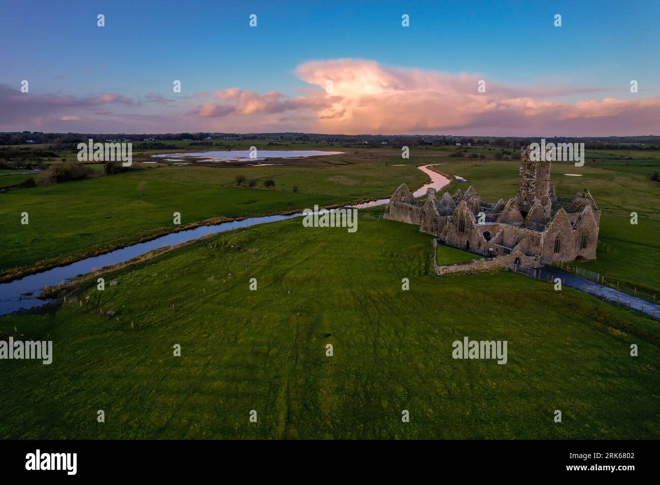 Aerial view of the Friary of Ross in Headford, County Mayo, Ireland ...