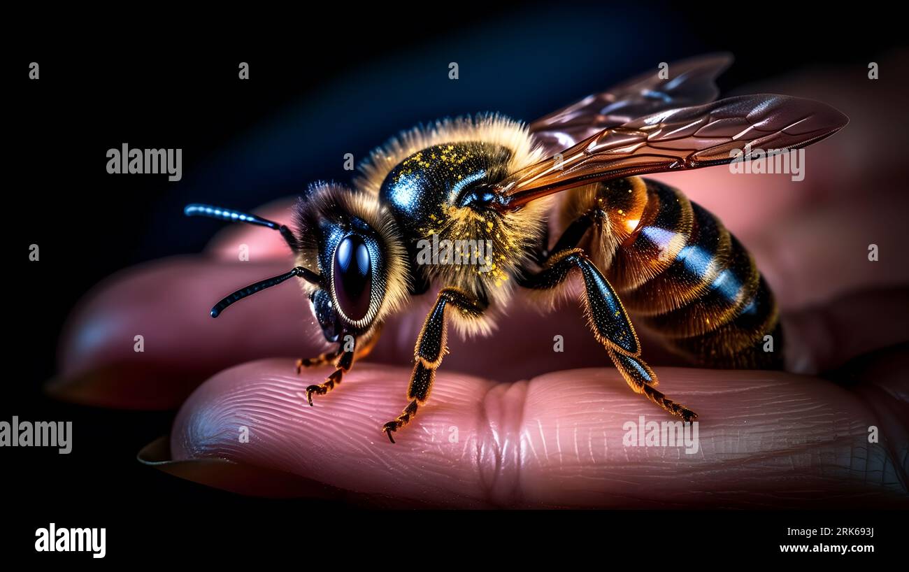 Nature's Touch, A Bee Alighting on a Human Hand Stock Photo - Alamy