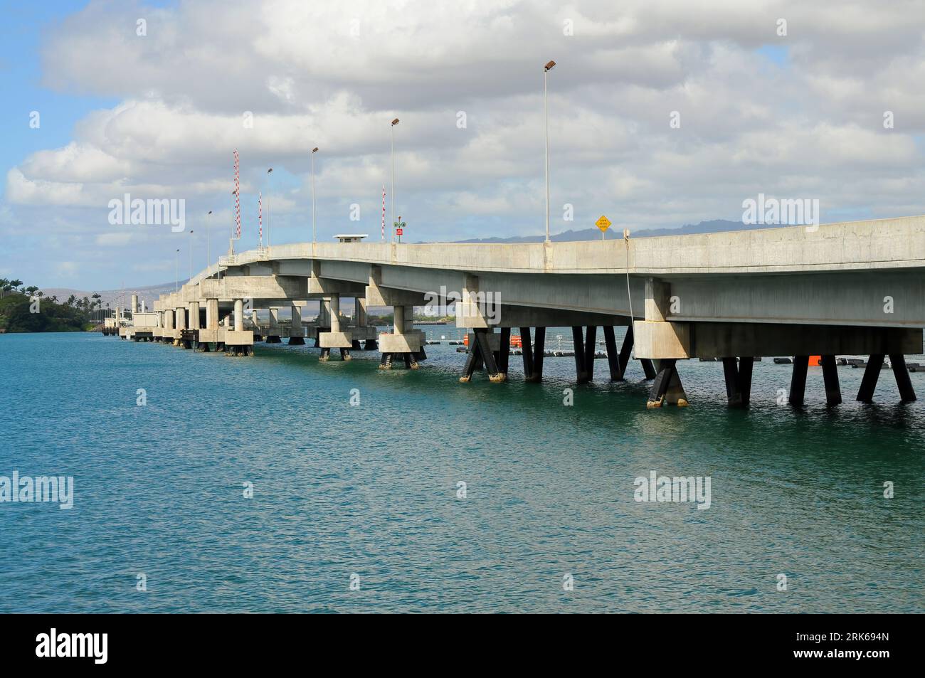 Ford Island bridge under cloudy skies Pearl Harbor Hawaii Stock Photo ...