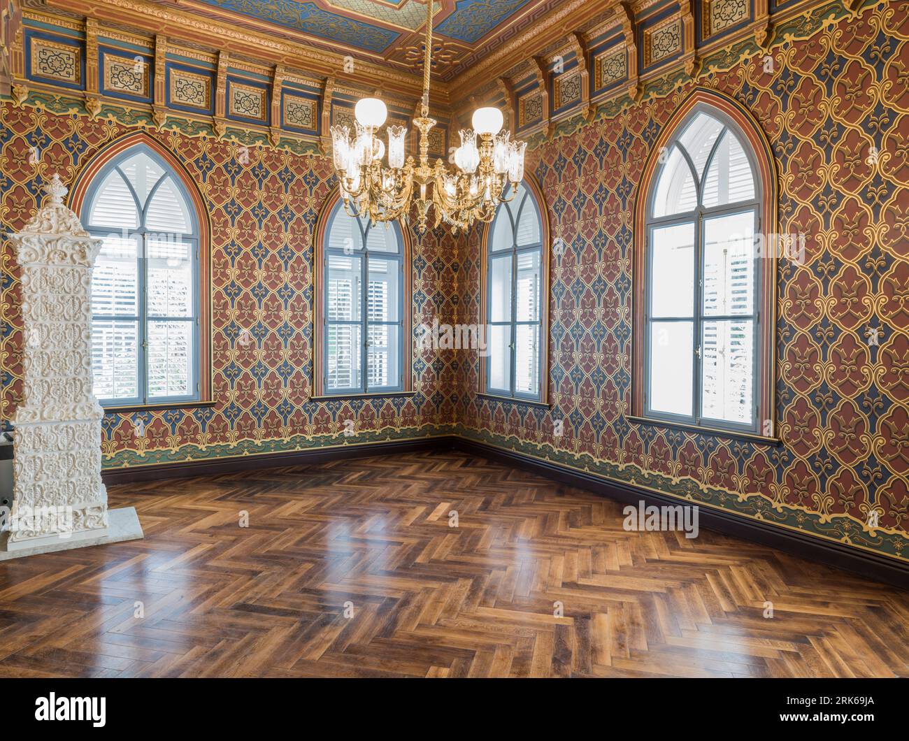 Tiled background in mosque. Dome of the mosque, oriental ornaments ...