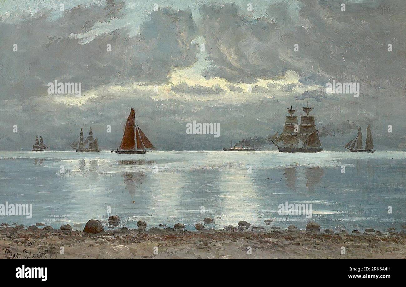 Ships in the Sound. 1889 by Christian Blache Stock Photo - Alamy