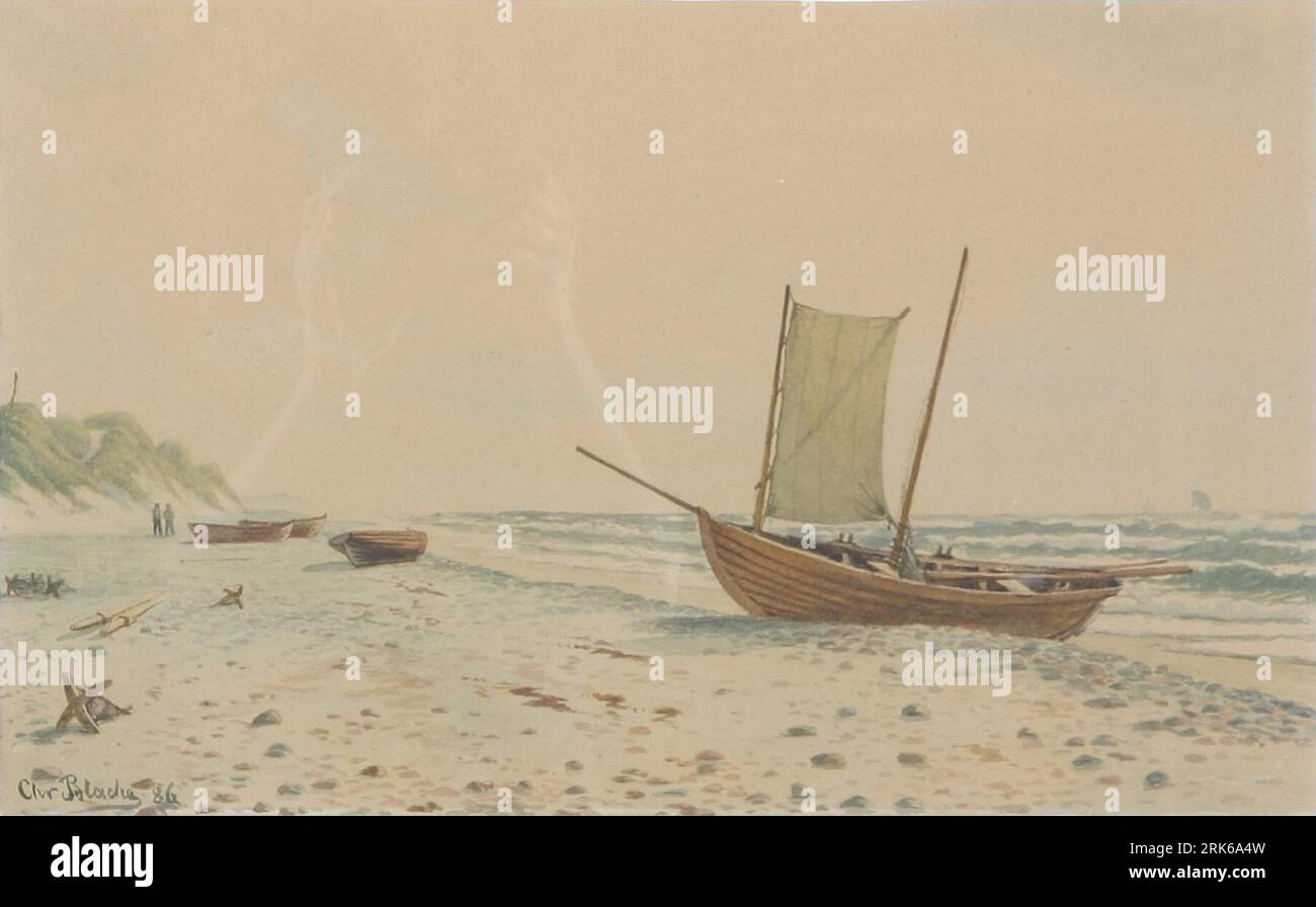 Boats on a beach. 1886 by Christian Blache Stock Photo - Alamy