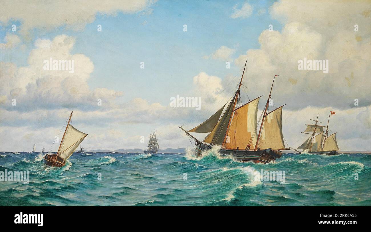 Sailing ships at sea. 1897 by Christian Blache Stock Photo - Alamy