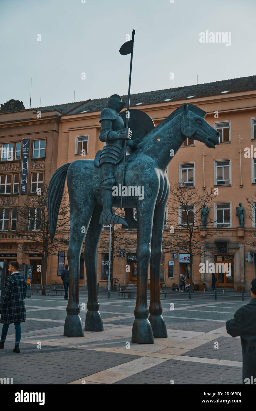 The Statue of the Knight on Moravian Square, Brno, Czech Republic Stock ...