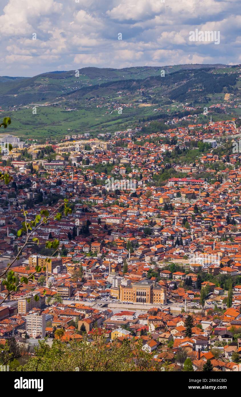 A scenic aerial view of Sarajevo, Bosnia from Mount Trebevic Stock ...