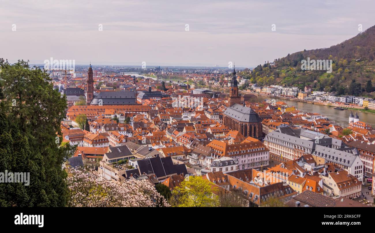 An aerial view of Heidelberg, Germany from Heidelberg Castle during the ...
