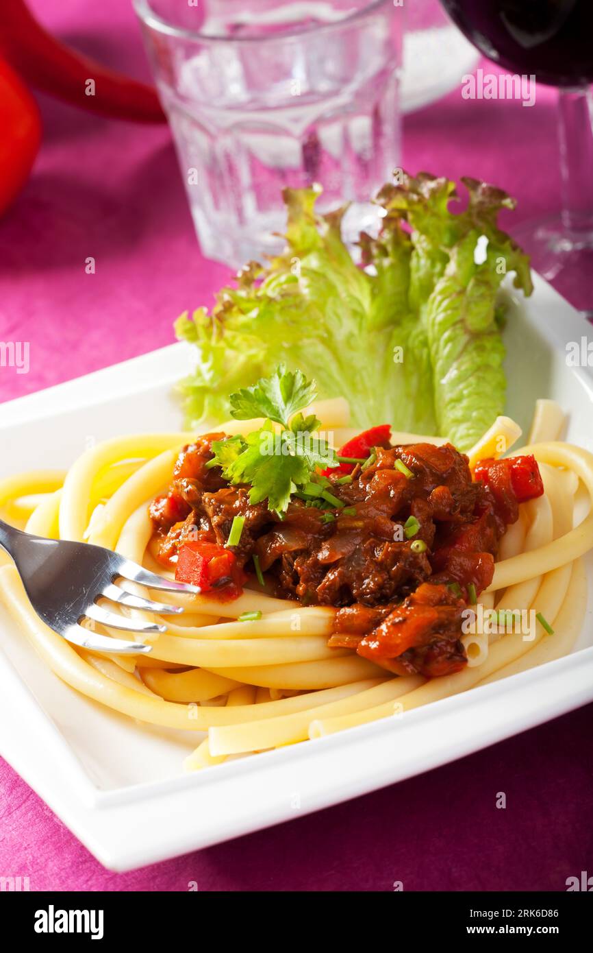 hungarian goulash with macaroni pasta Stock Photo - Alamy