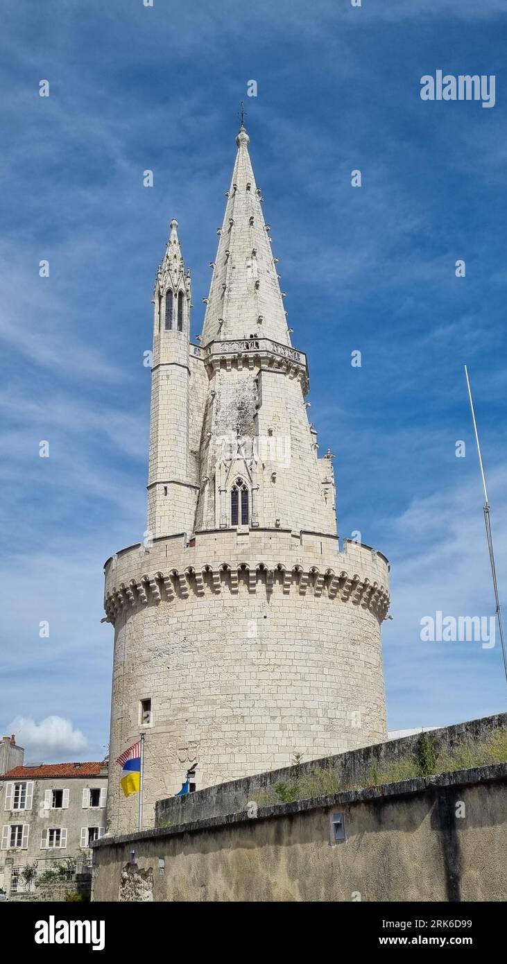 A vertical shot of The tower of the old castle in La Rochelle in France ...