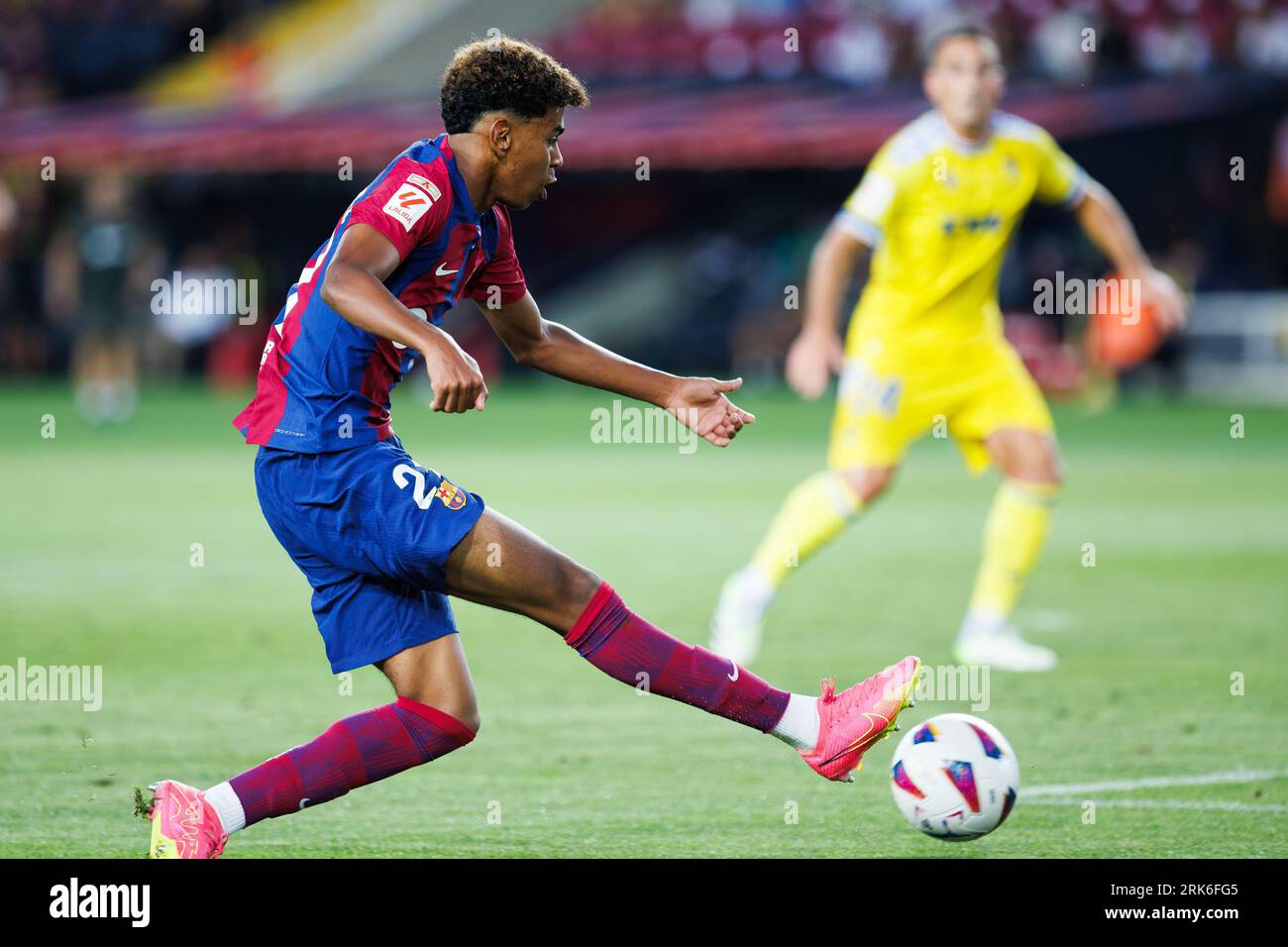 Barcelona, Spain. 20th Aug, 2023. Lamine Yamal in action during the ...