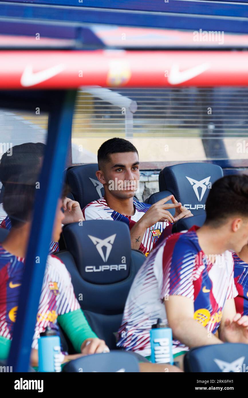 Barcelona, Spain. 20th Aug, 2023. Ferran Torres sits on the bench ...