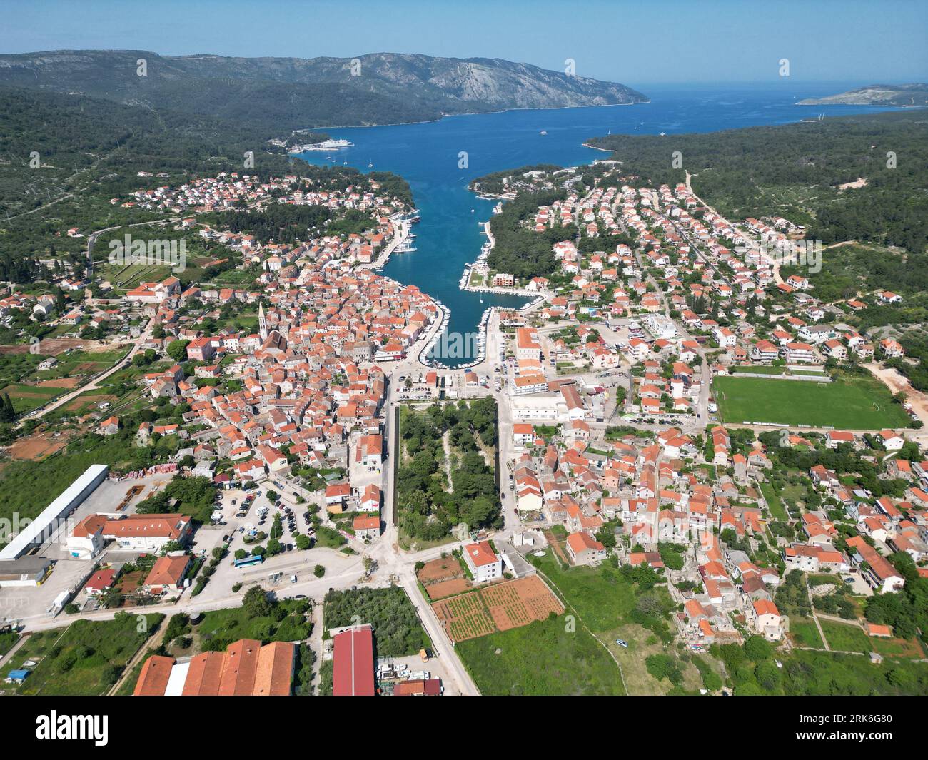 An aerial view of the picturesque town of Stari Grad, Croatia Stock ...