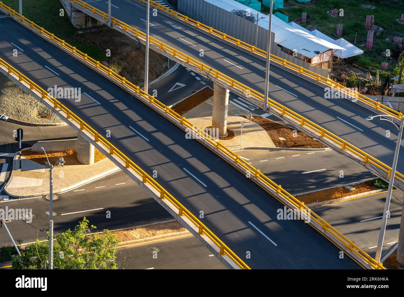 Aerial view of a multi-lane road in India, featuring one car Stock ...