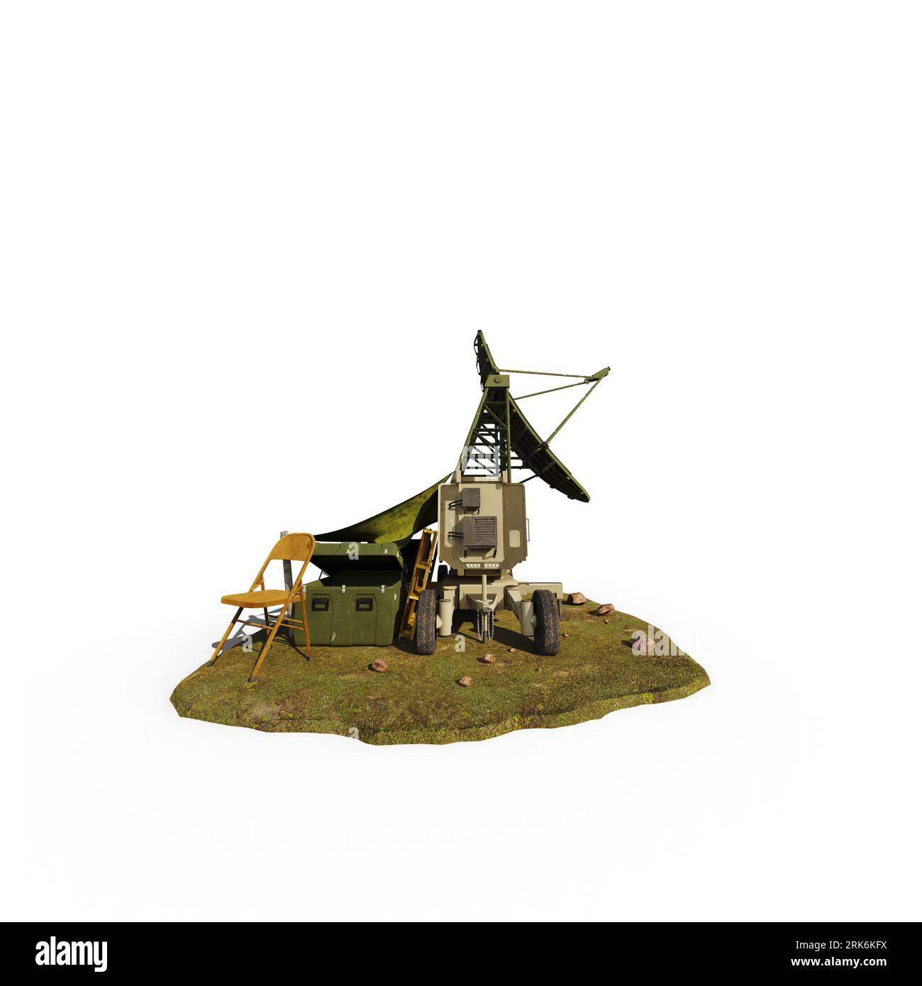 Isolated 3D rendering of a model of an abandoned rural landscape on a ...