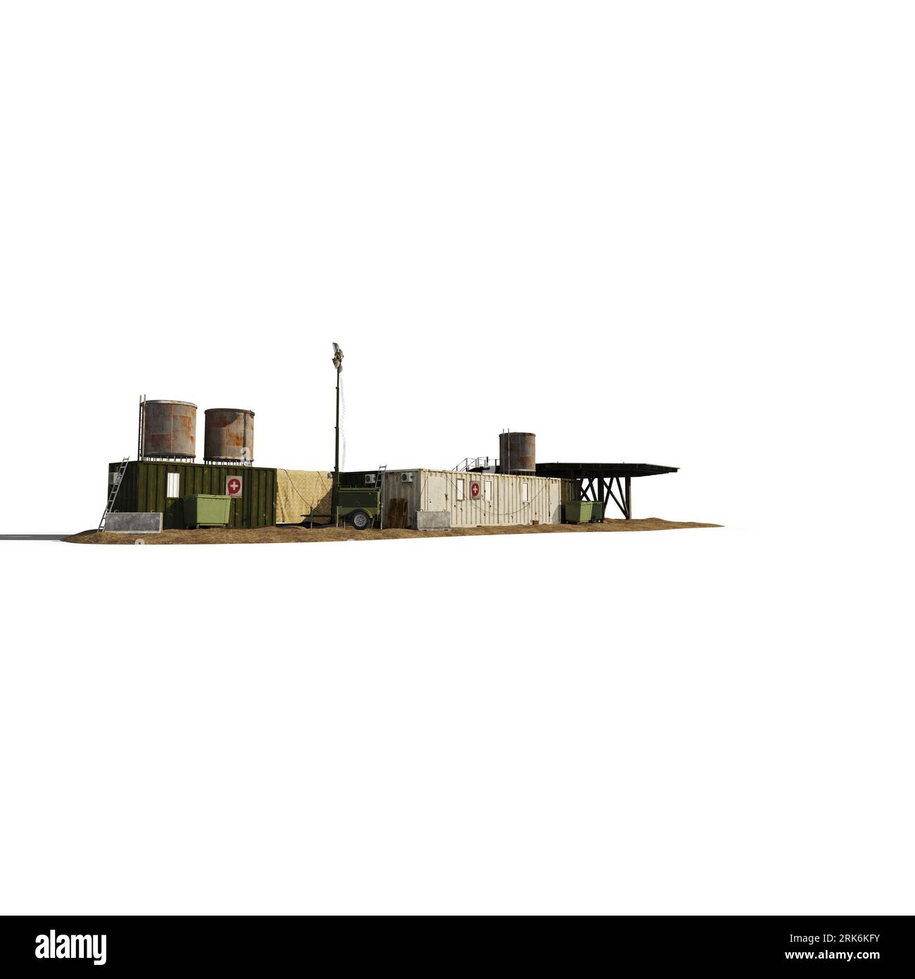 Isolated 3D rendering of a model of an abandoned rural landscape on a ...