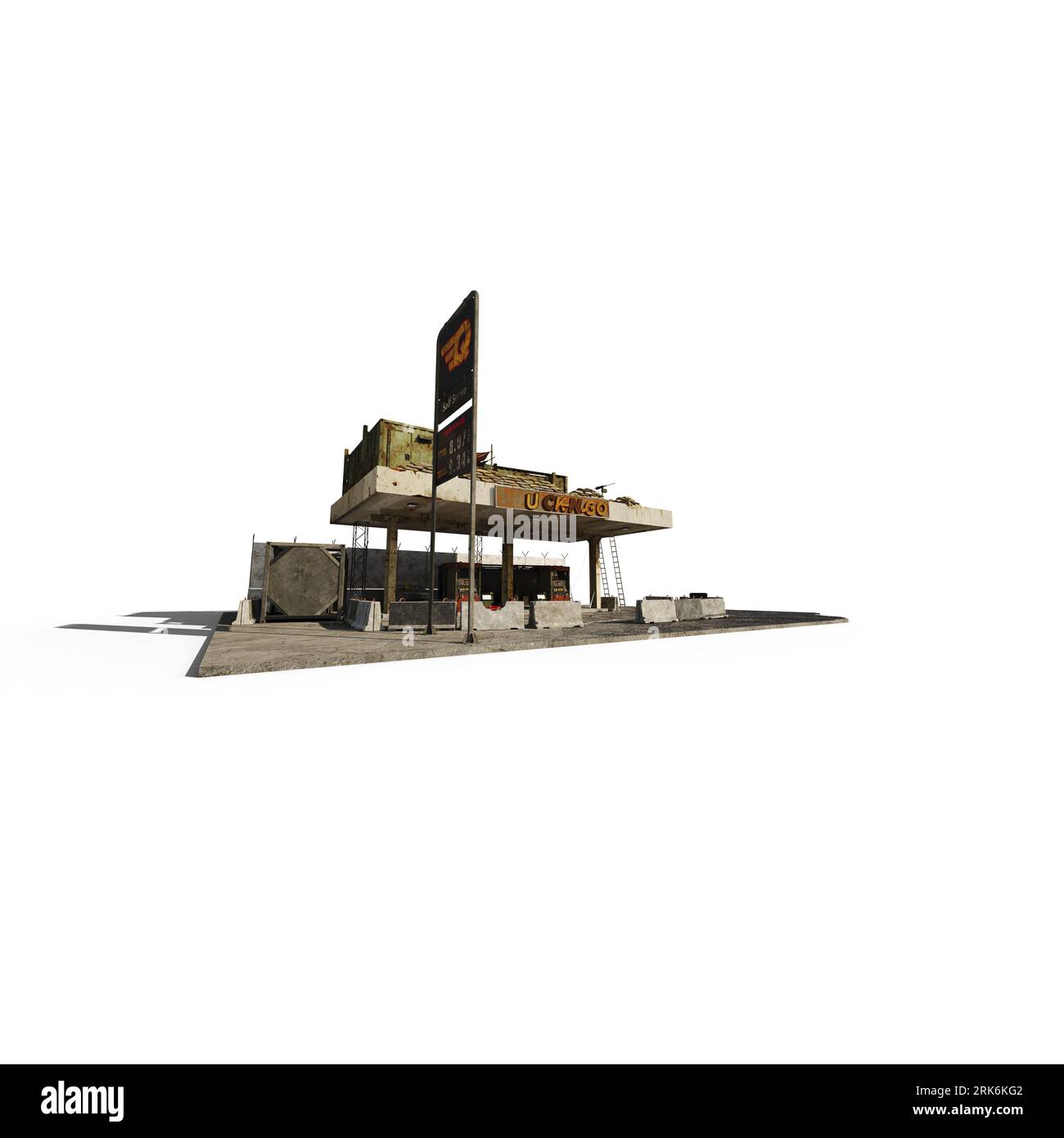 Isolated 3D rendering of a model of an abandoned rural landscape on a ...