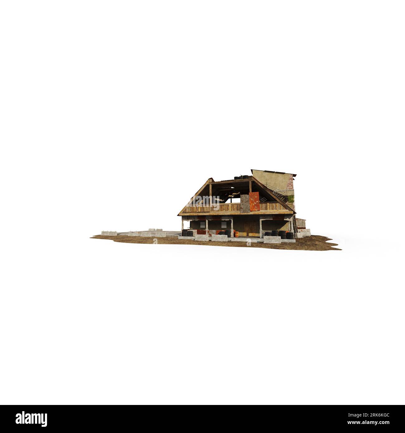 Isolated 3D rendering of a model of an abandoned rural landscape on a ...