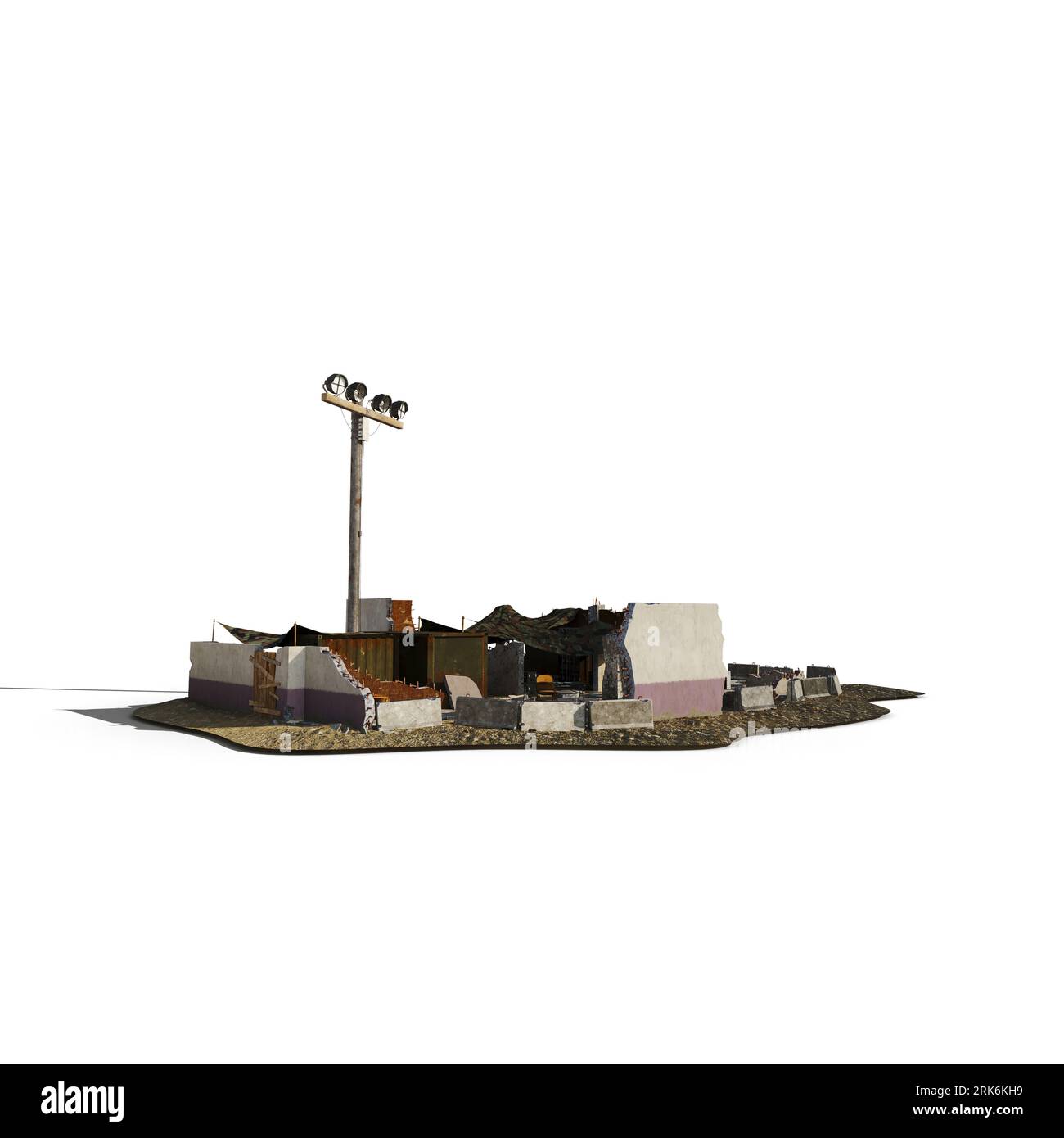 Isolated 3D rendering of a model of an abandoned rural landscape on a ...