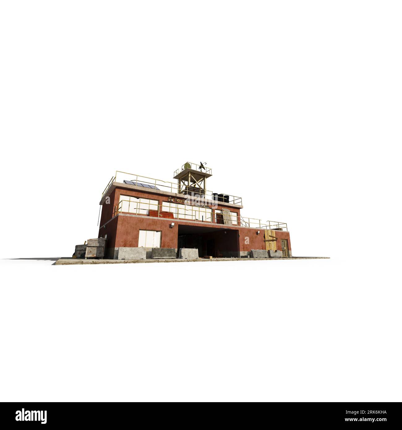 Isolated 3D rendering of a model of an abandoned rural landscape on a ...