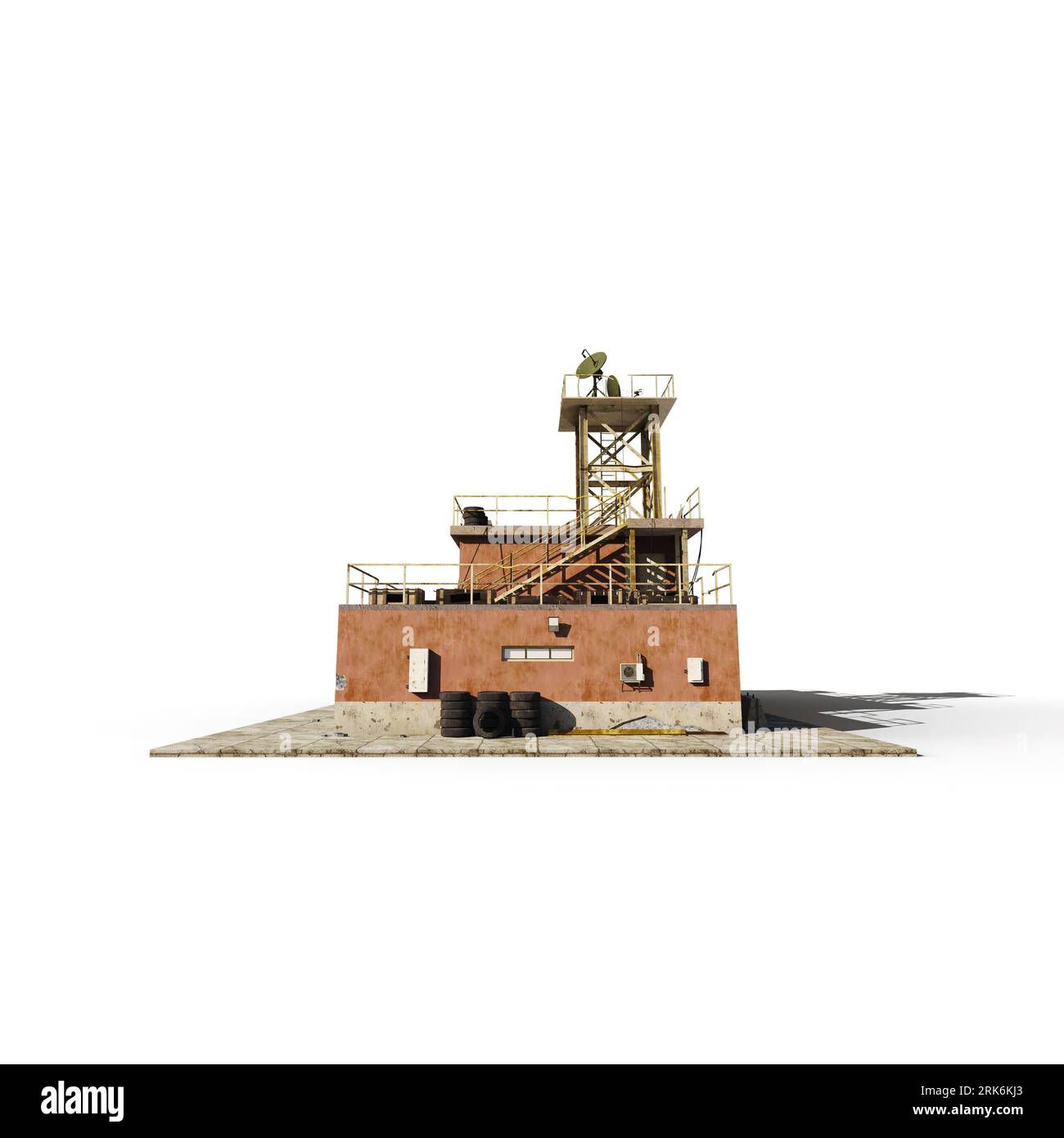 Isolated 3D rendering of a model of an abandoned rural landscape on a ...