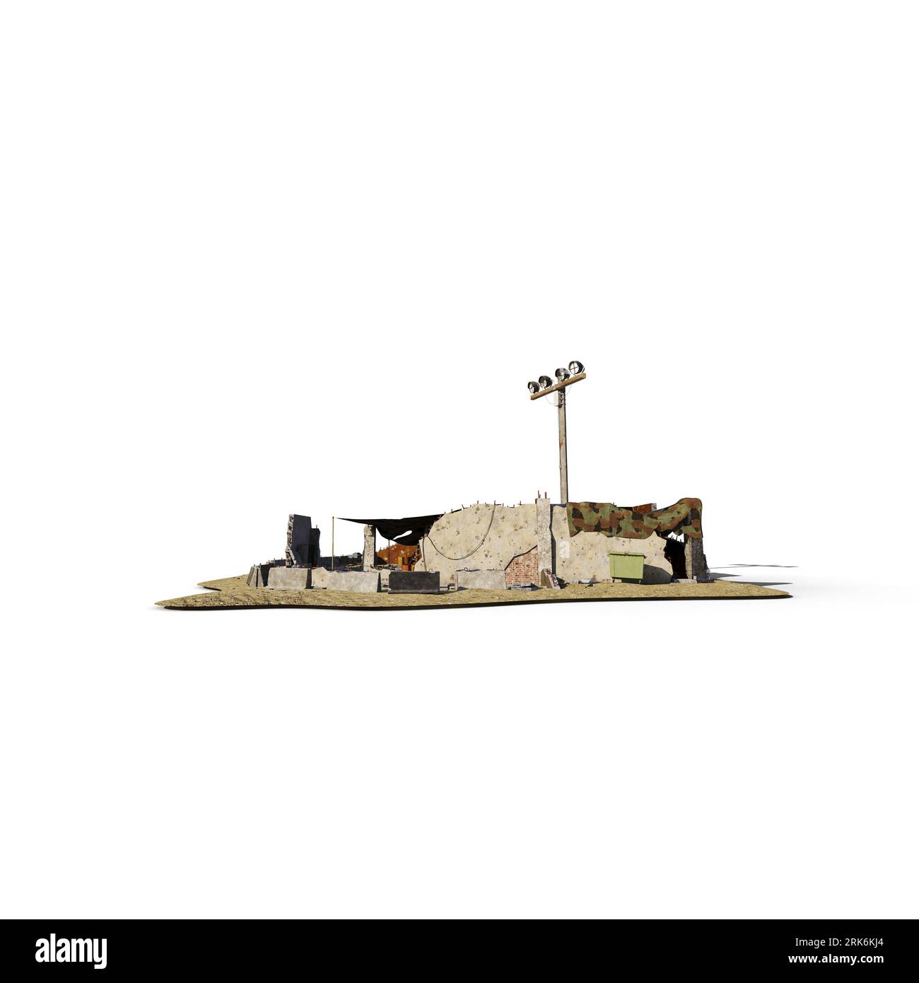 Isolated 3D rendering of a model of an abandoned rural landscape on a ...