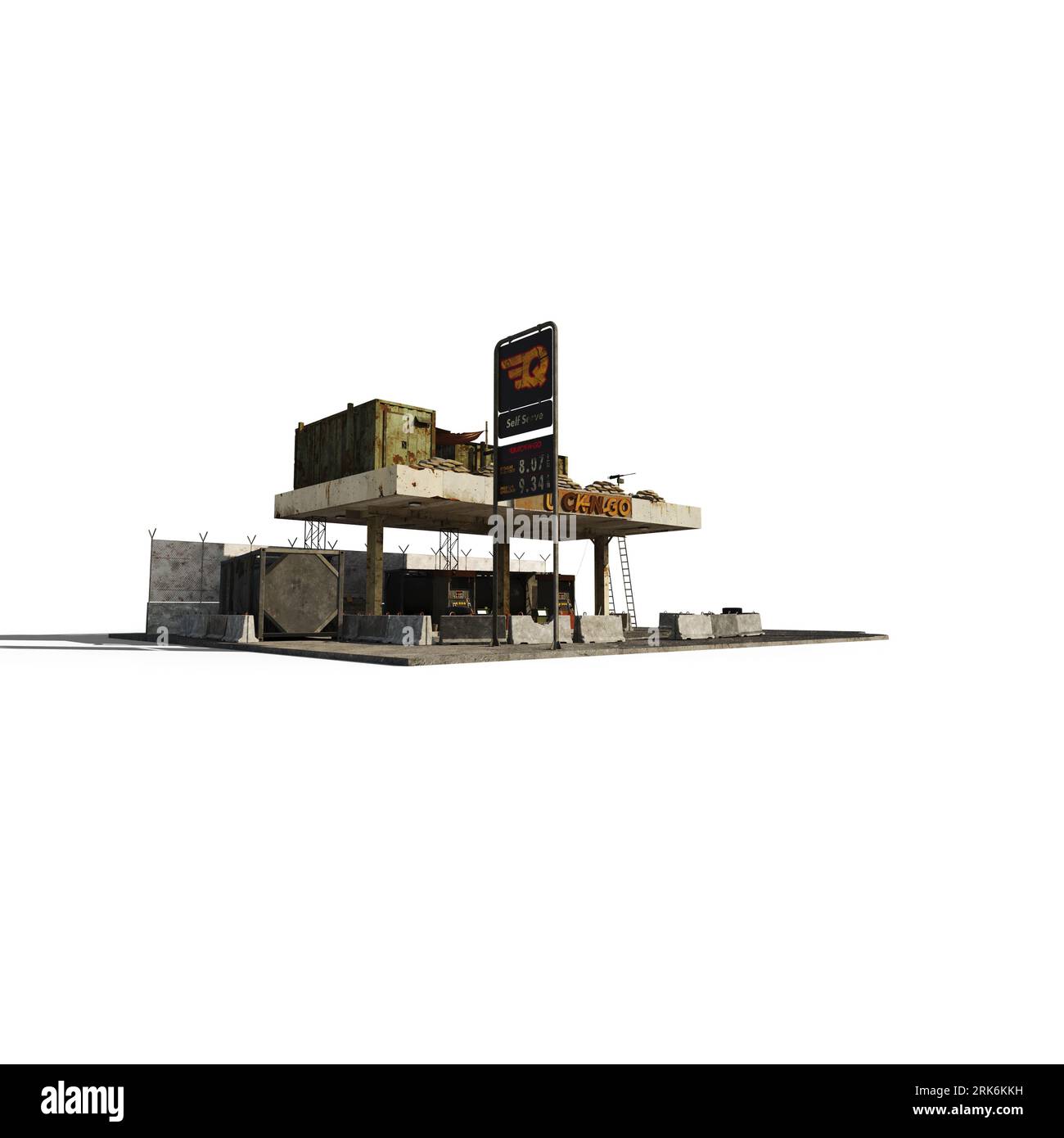 Isolated 3D rendering of a model of an abandoned rural landscape on a ...