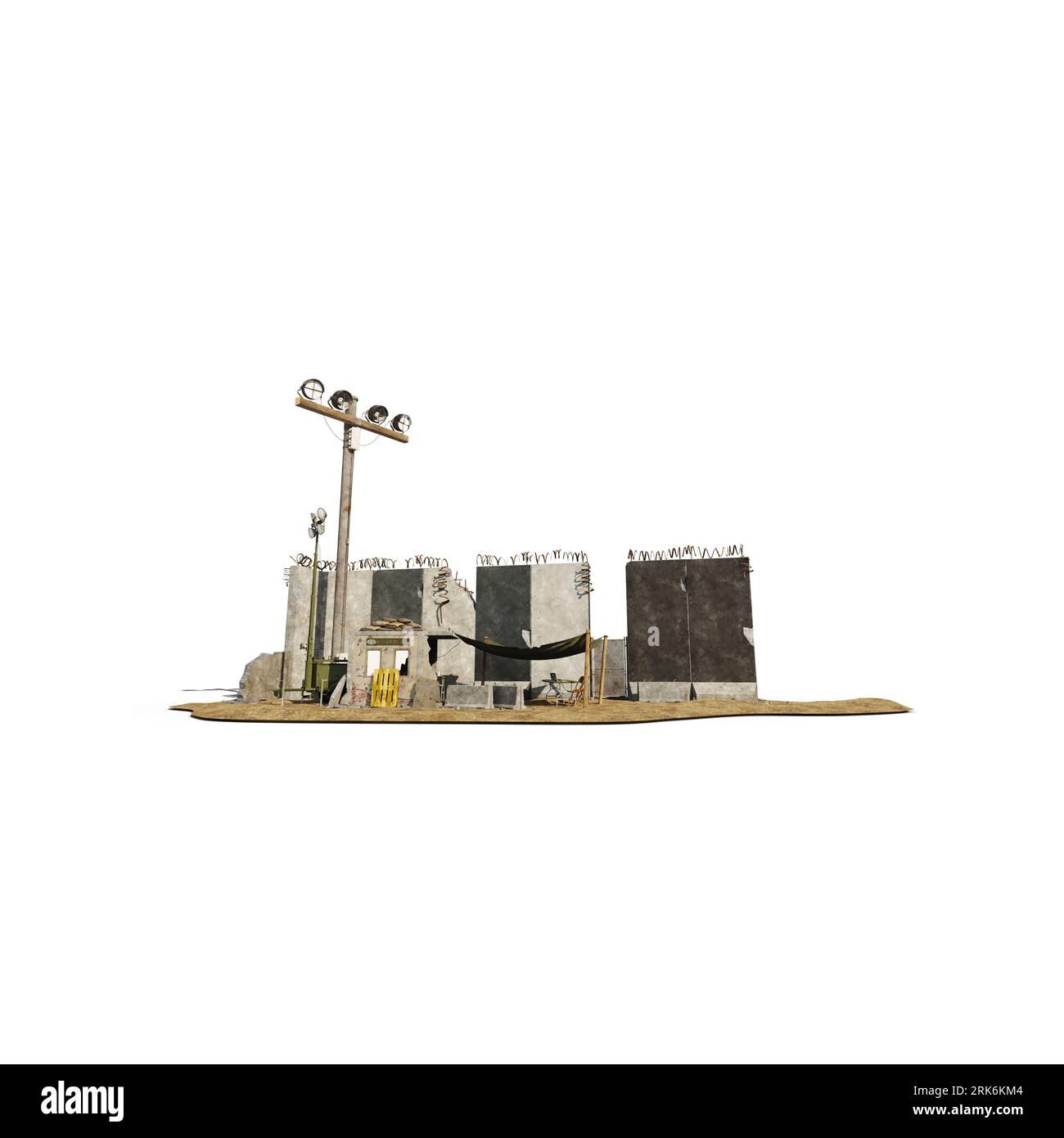 Isolated 3D rendering of a model of an abandoned rural landscape on a ...