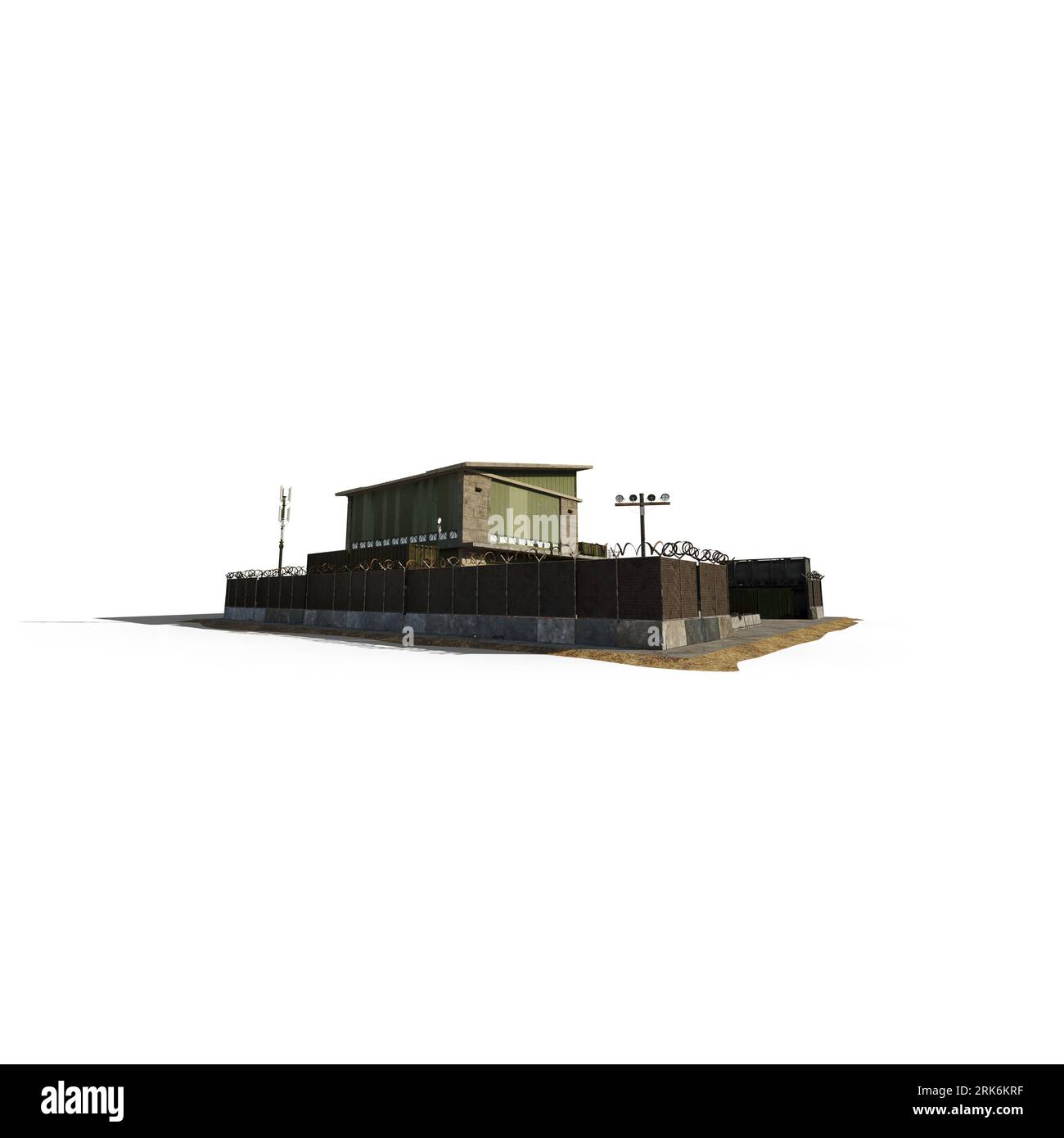 Isolated 3D rendering of a model of an abandoned rural landscape on a ...