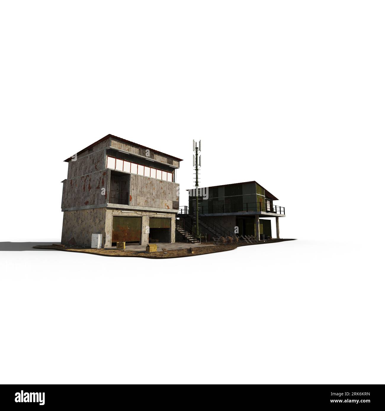 Isolated 3D rendering of a model of an abandoned rural landscape on a ...