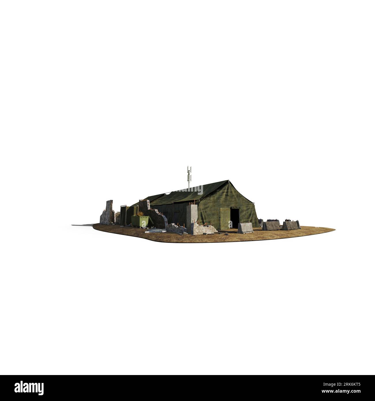 Isolated 3D rendering of a model of an abandoned rural landscape on a ...