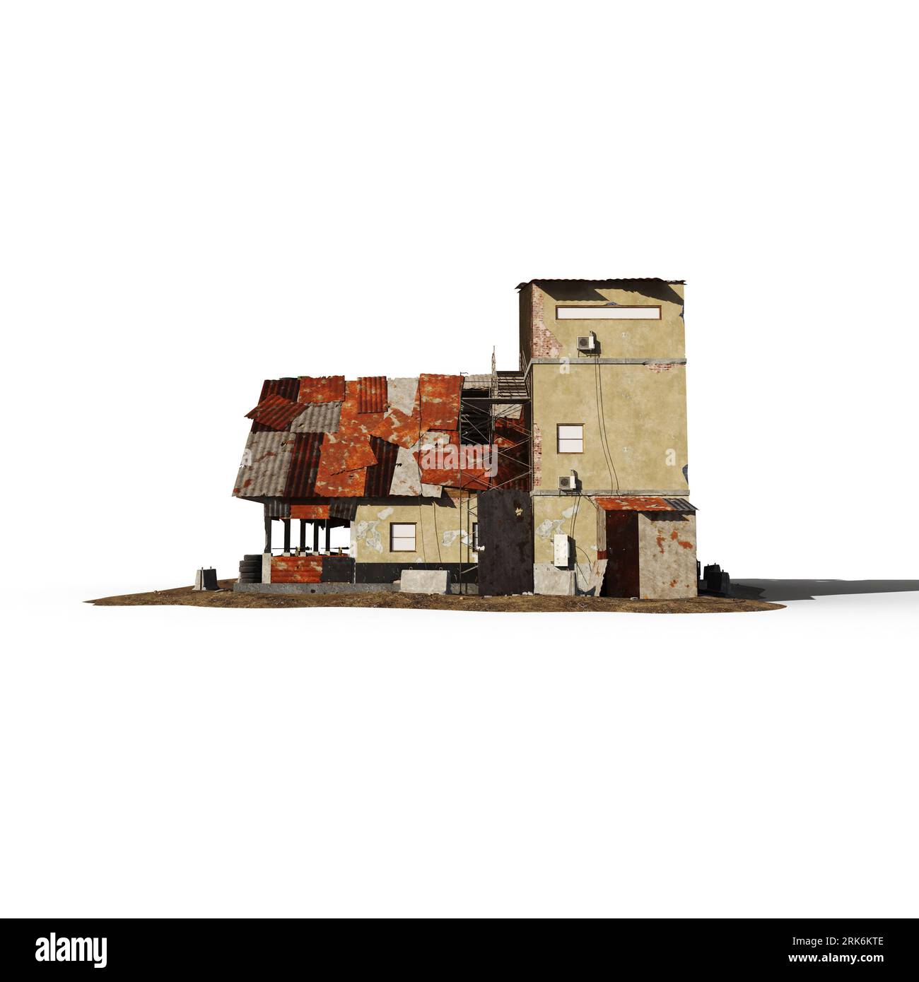 Isolated 3D rendering of a model of an abandoned rural landscape on a ...