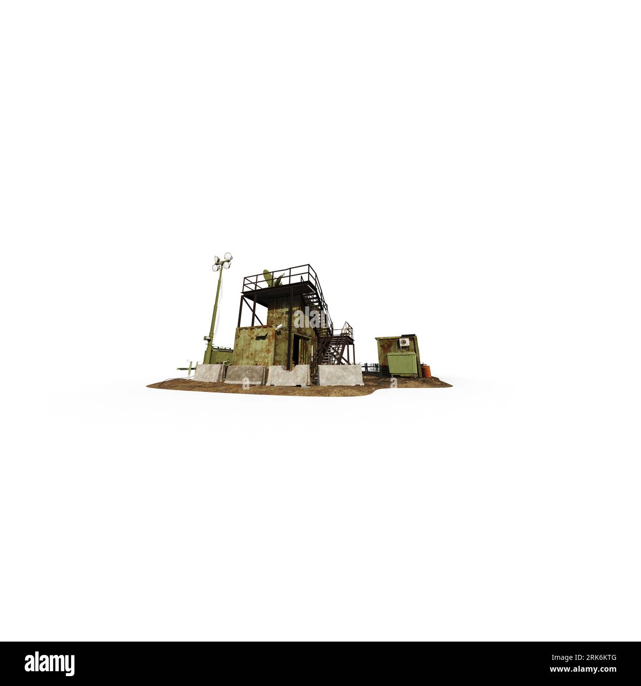 Isolated 3D rendering of a model of an abandoned rural landscape on a ...