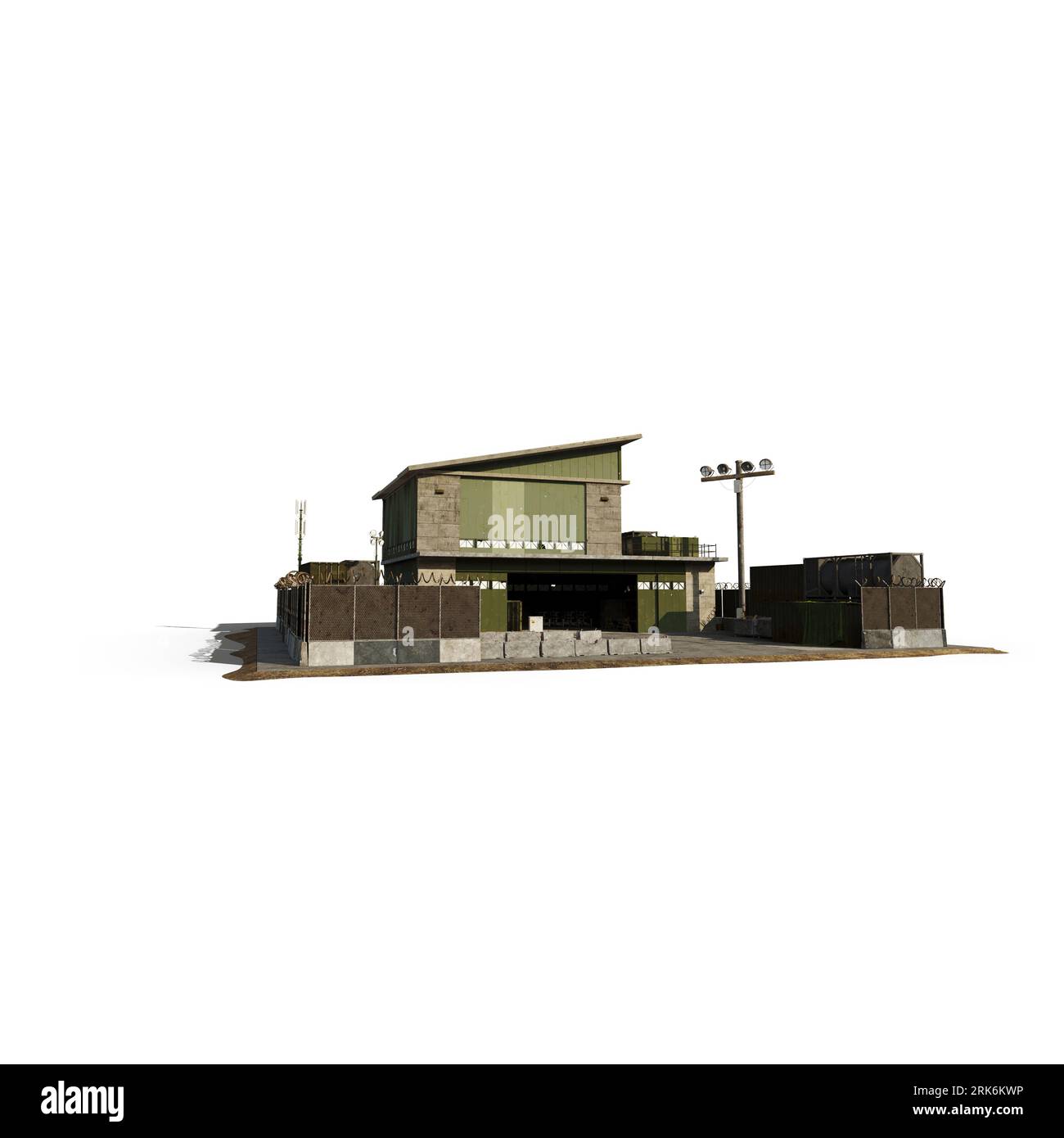 Isolated 3D rendering of a model of an abandoned rural landscape on a ...