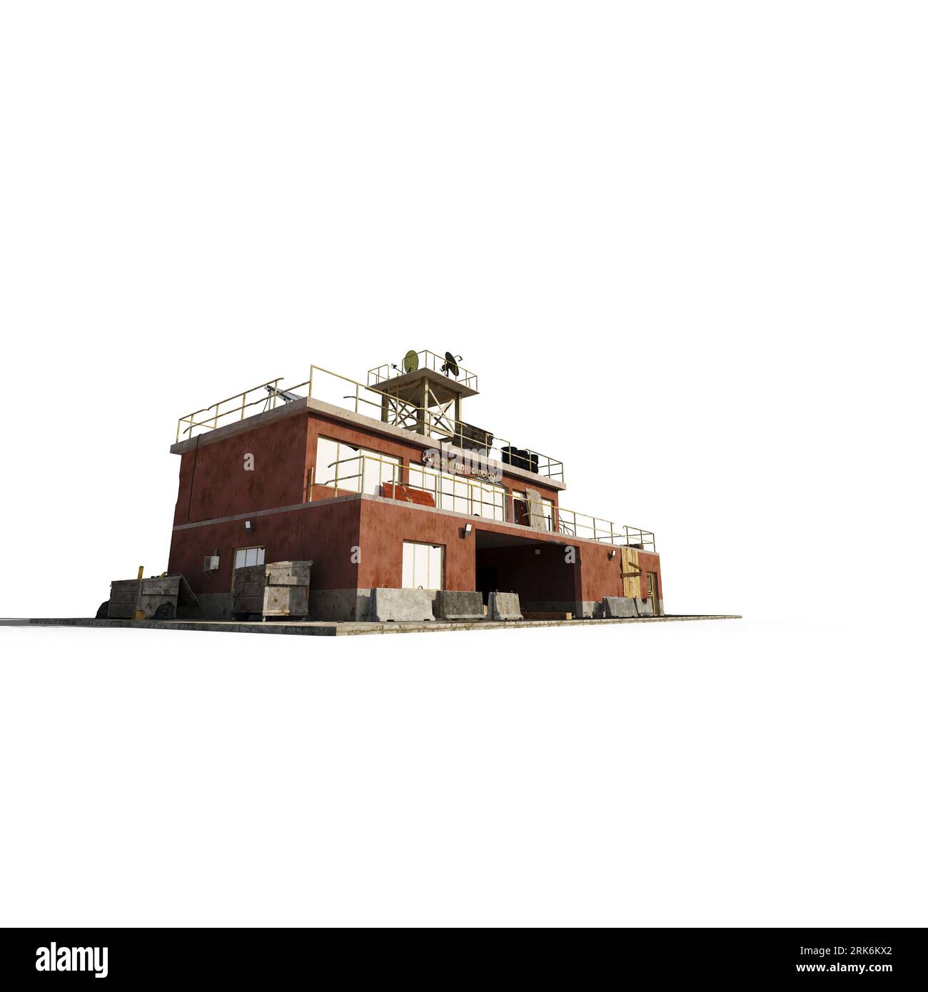 Isolated 3D rendering of a model of an abandoned rural landscape on a ...