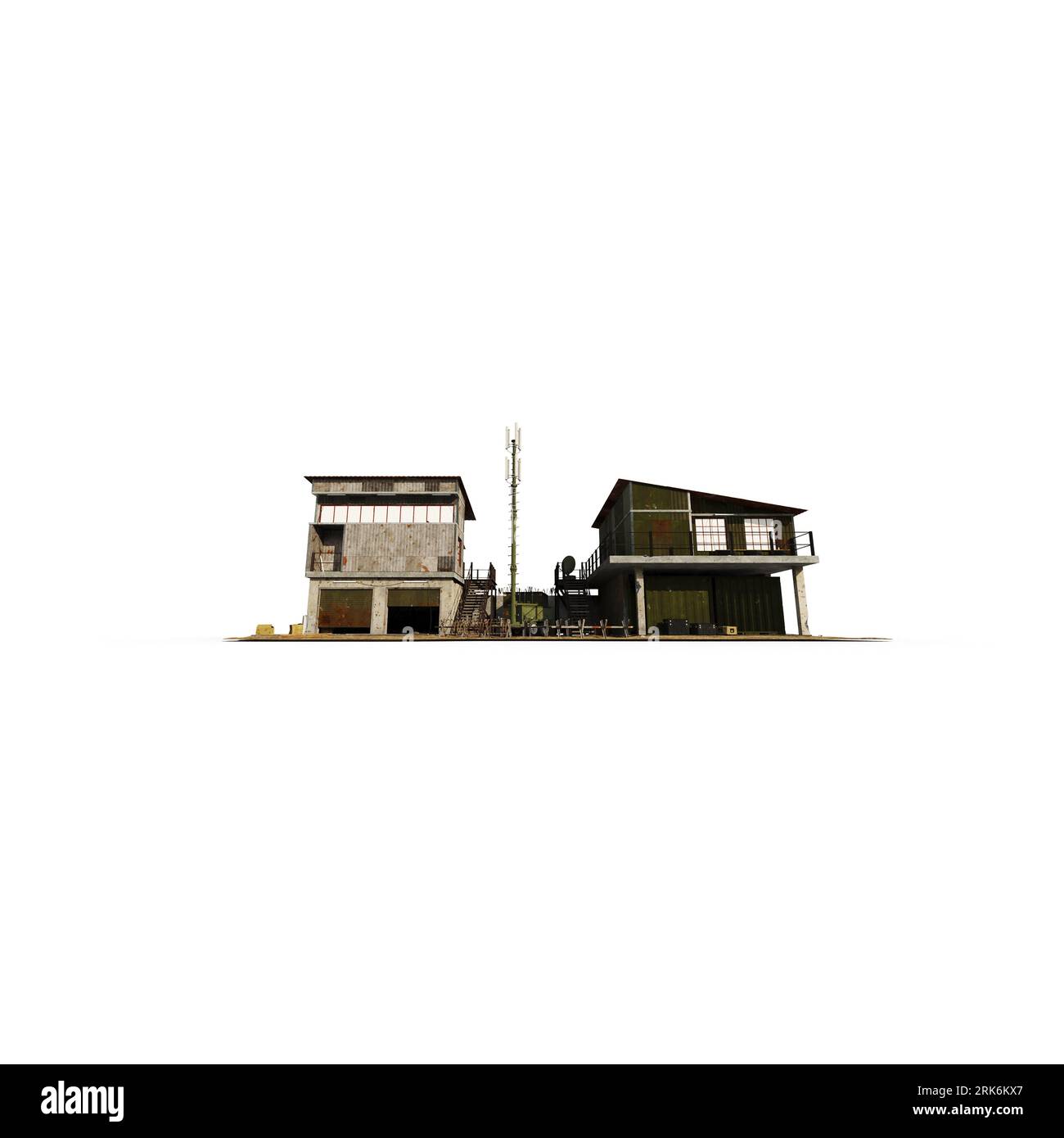 Isolated 3D rendering of a model of an abandoned rural landscape on a ...