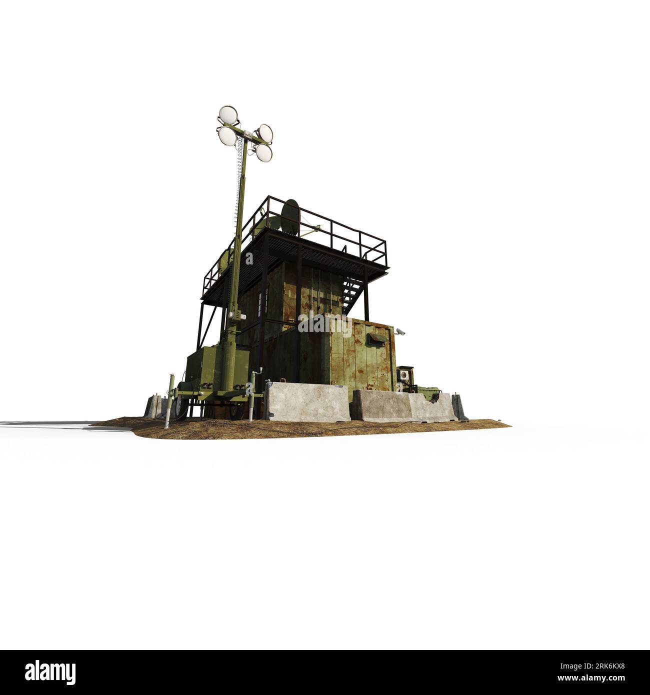 Isolated 3D rendering of a model of an abandoned rural landscape on a ...
