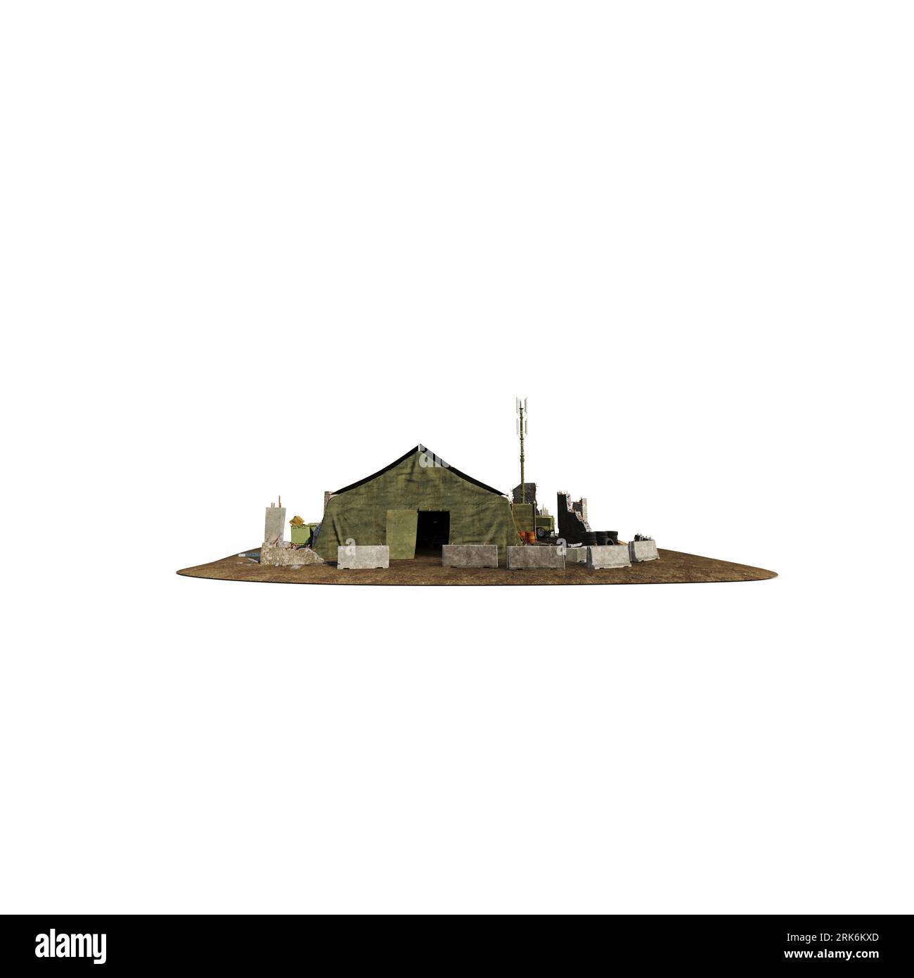 Isolated 3D rendering of a model of an abandoned rural landscape on a ...