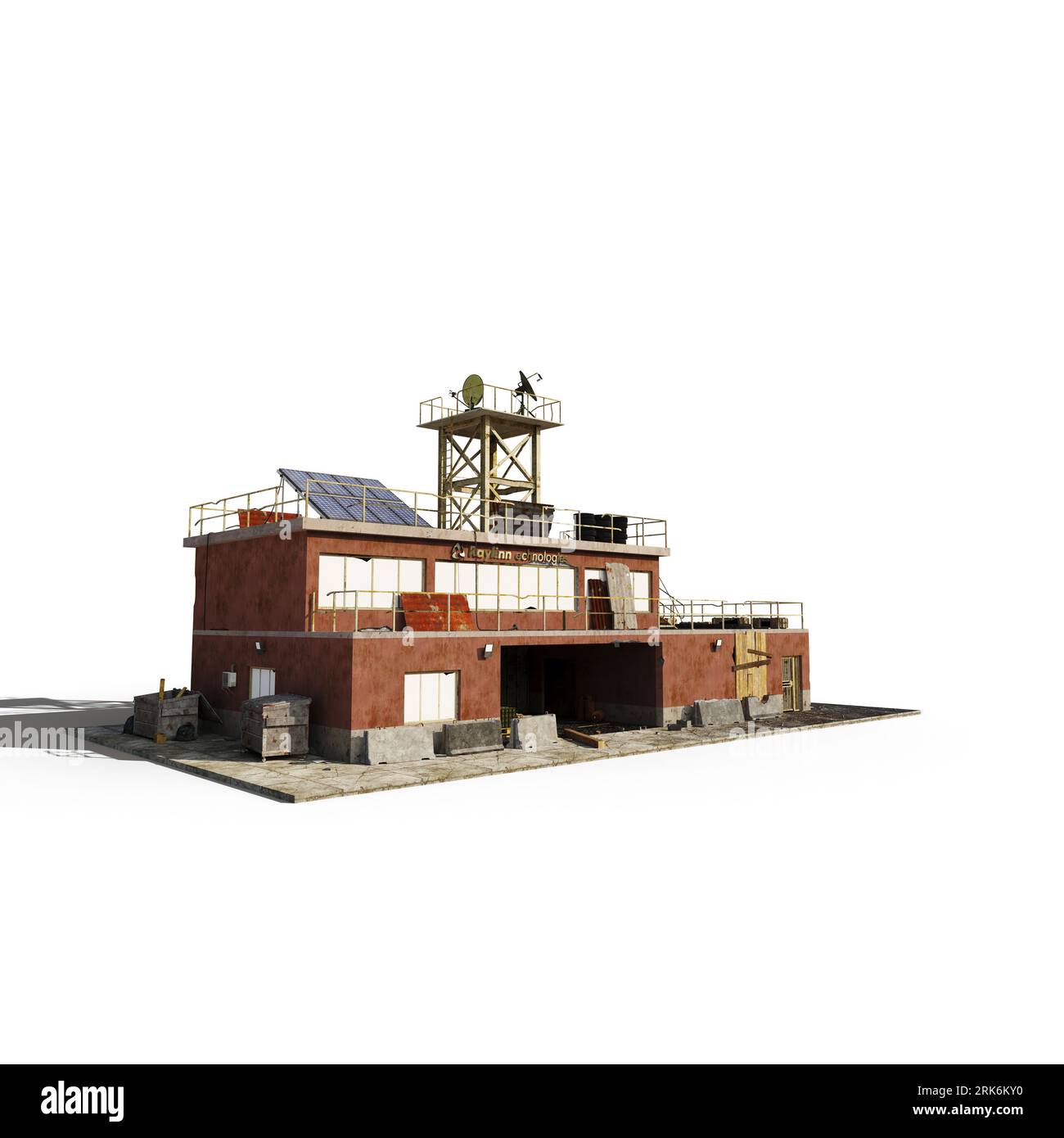 Isolated 3D rendering of a model of an abandoned rural landscape on a ...