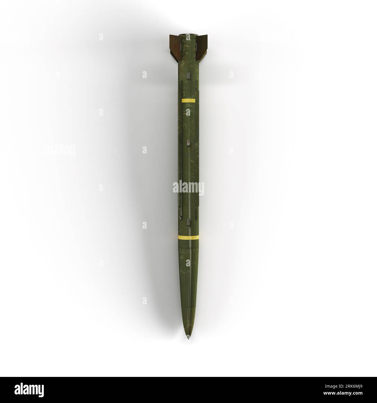 A 3D rendering of a military missile model isolated on a white ...