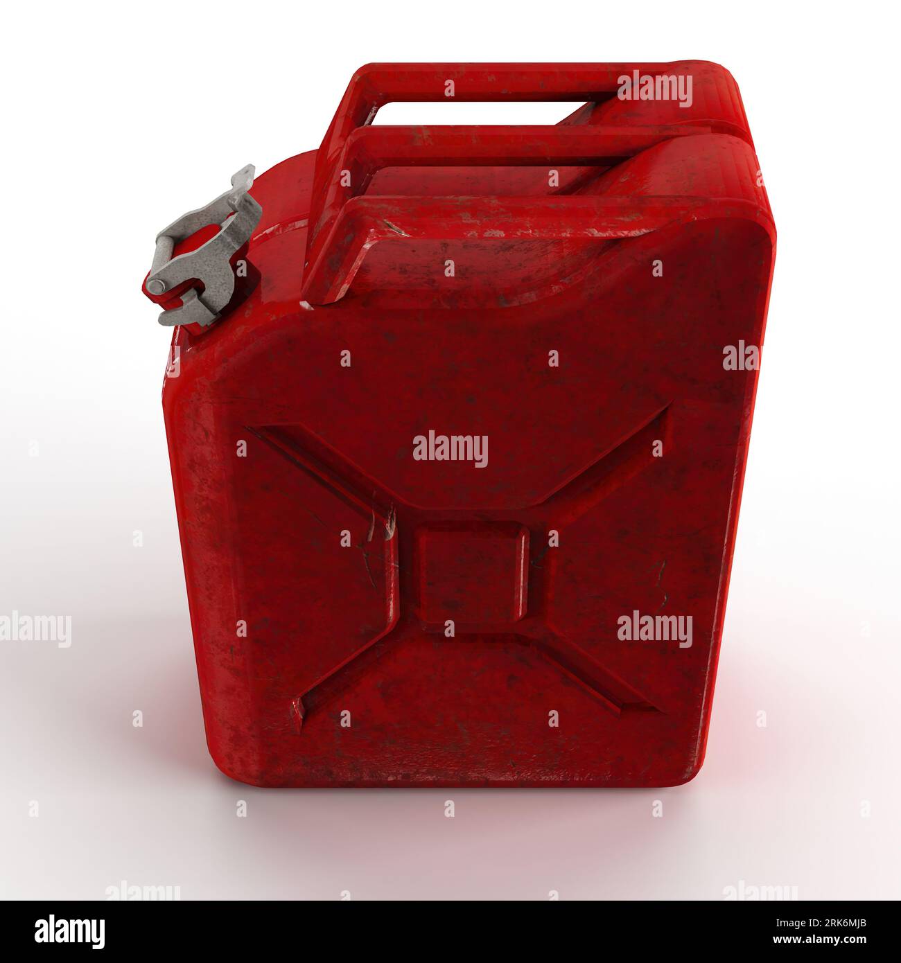 A 3D rendering of a red petrol canister model isolated on a white ...
