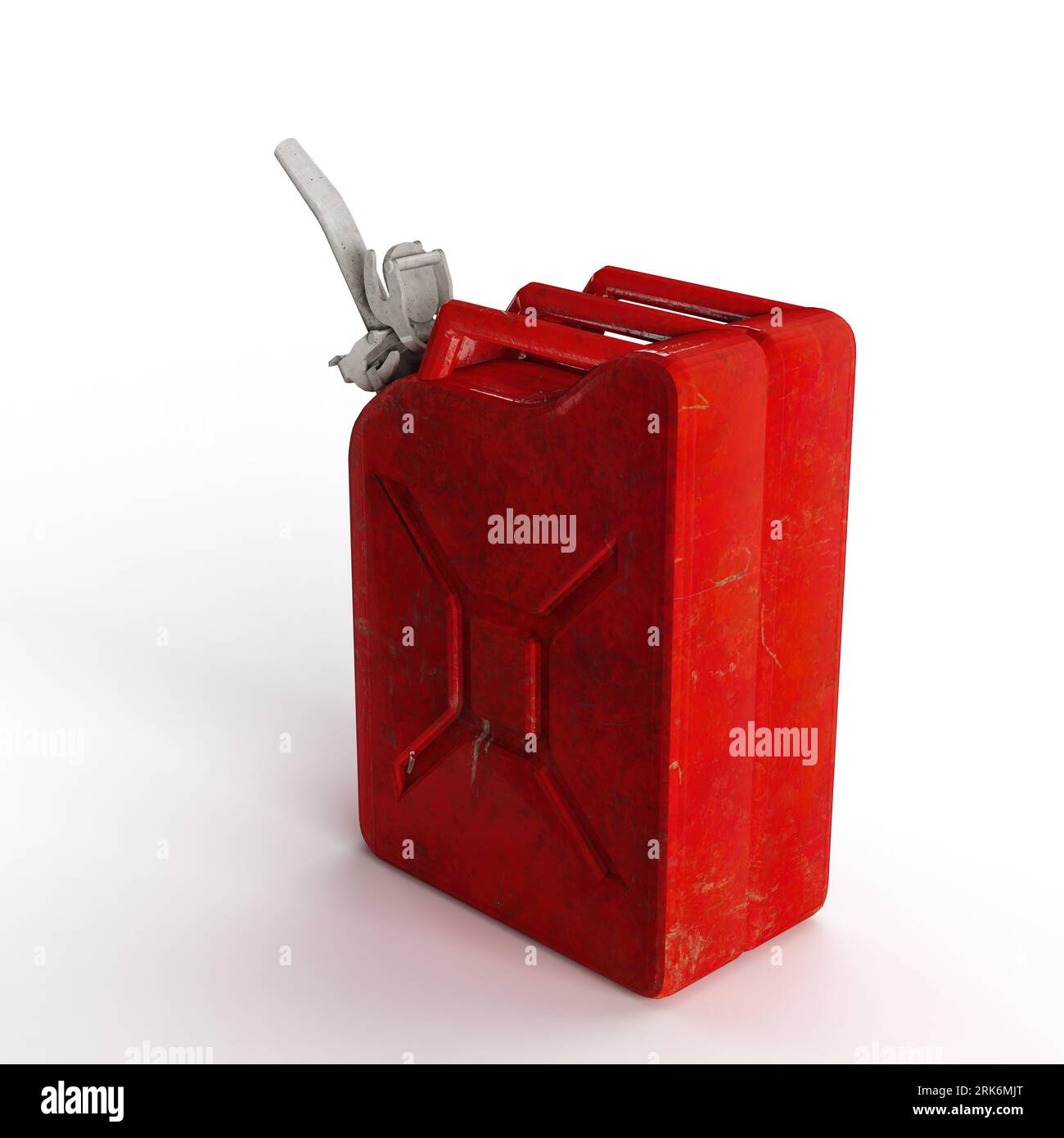 A 3D rendering of a red petrol canister model isolated on a white ...