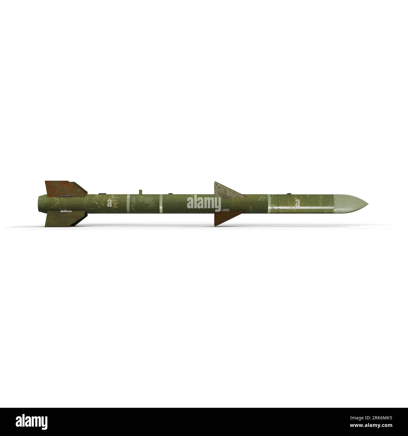 A 3D rendering of a military missile model isolated on a white ...