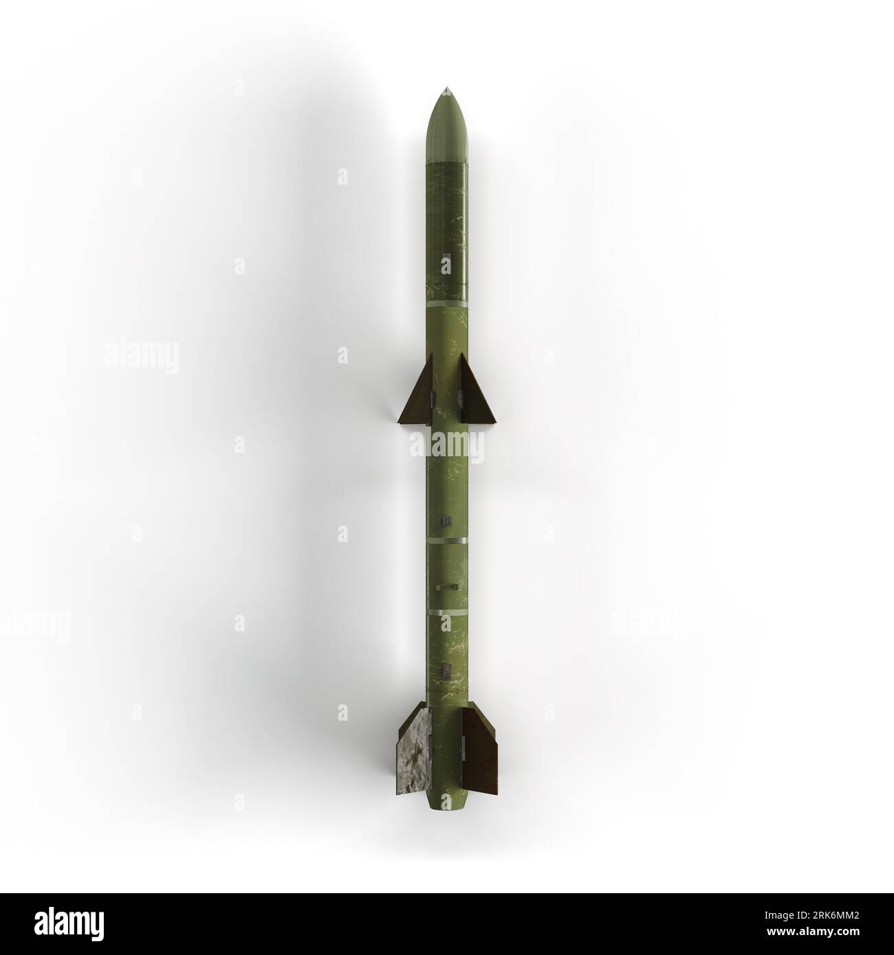 A 3D rendering of a military missile model isolated on a white ...