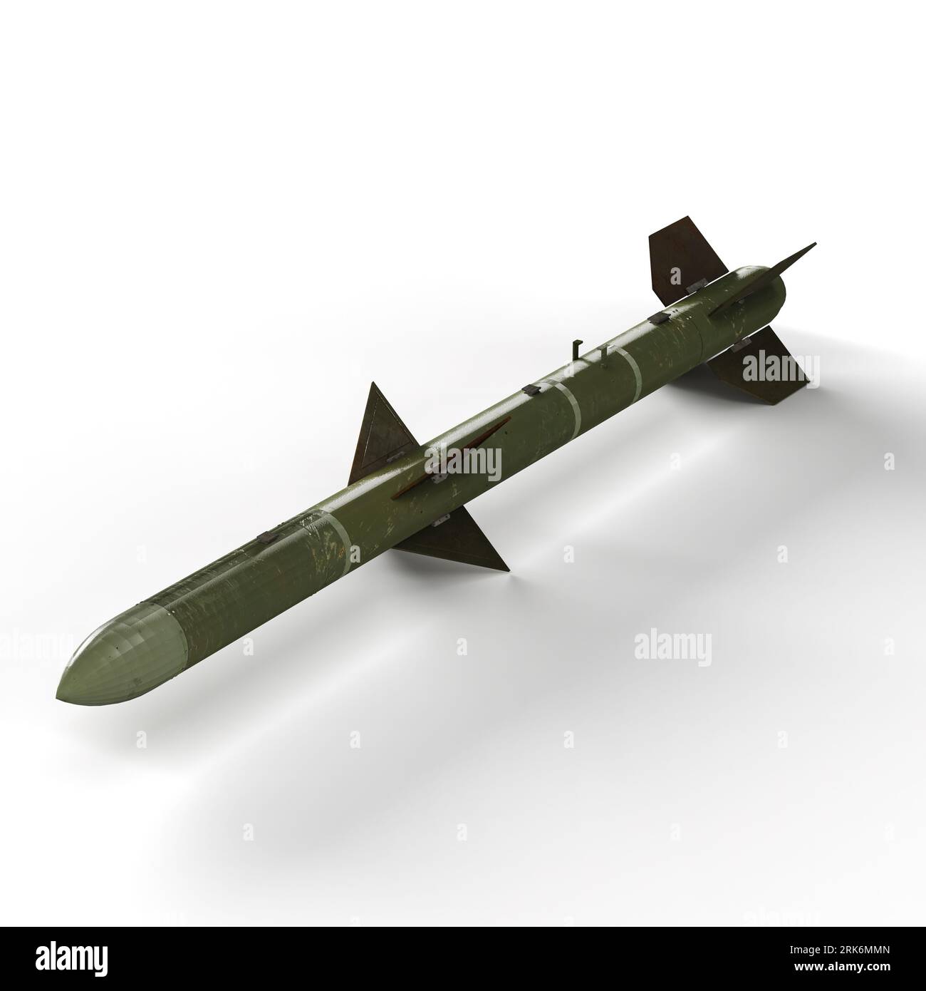 A 3D rendering of a military missile model isolated on a white ...