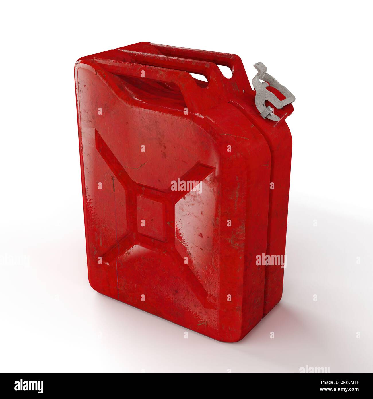 A 3D rendering of a red petrol canister model isolated on a white ...