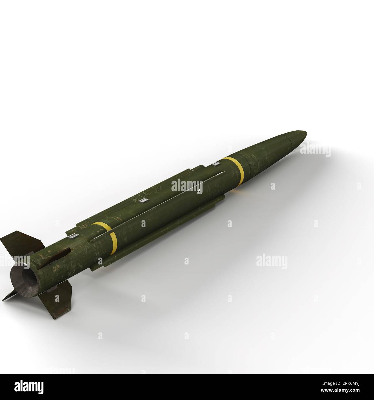 A 3D rendering of a military missile model isolated on a white ...