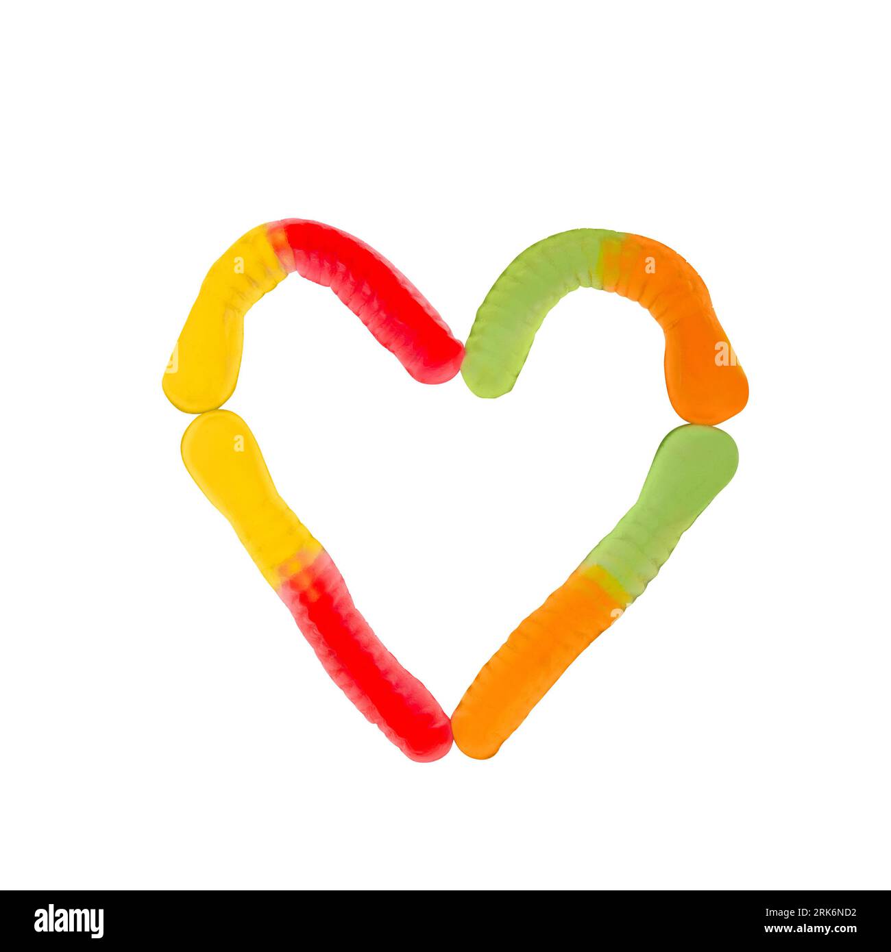 Isolated gummy worms in the shape of heart. Love jelly sweet food ...