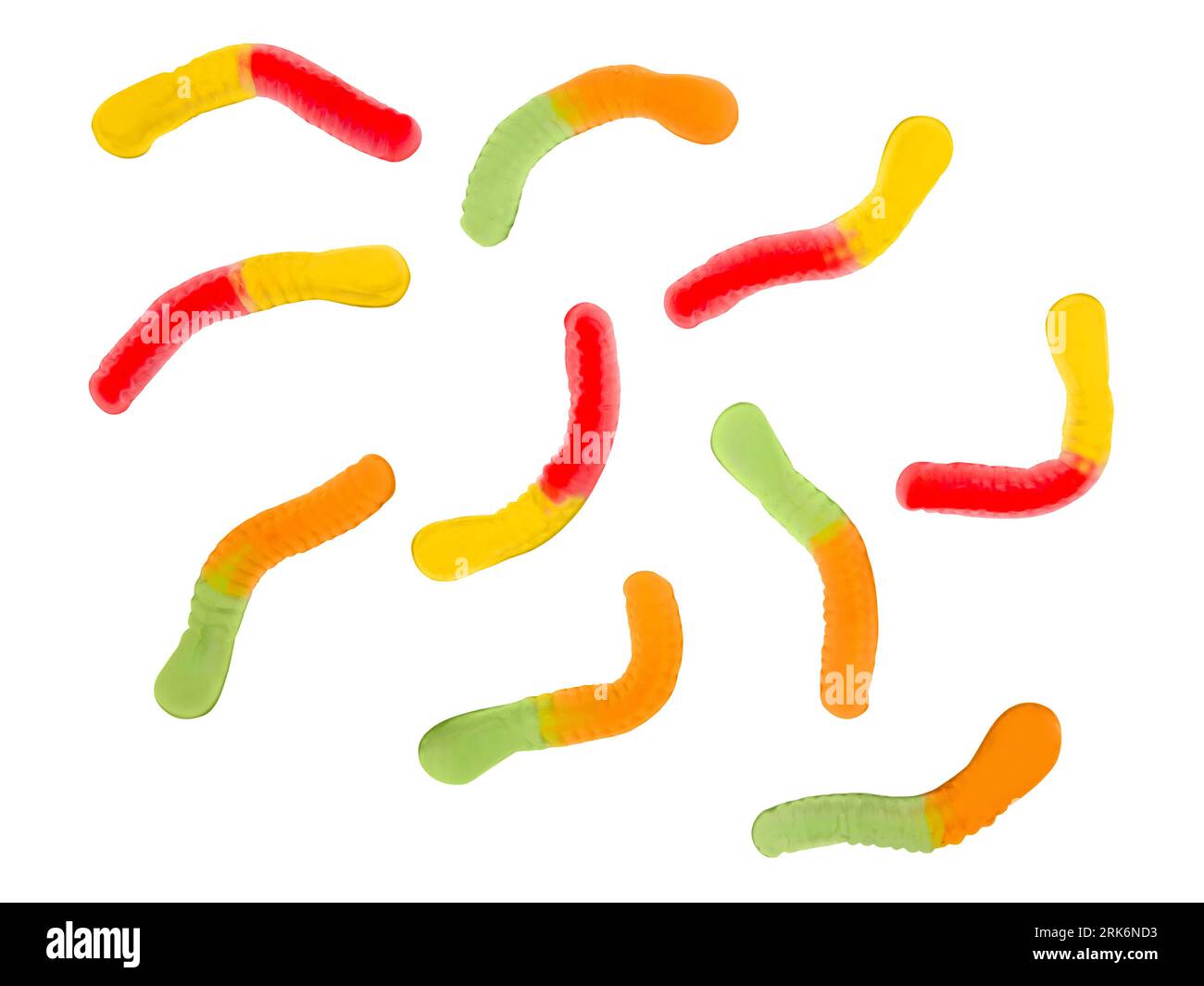 Pattern of A lot of different gummy worms isolated on white background ...
