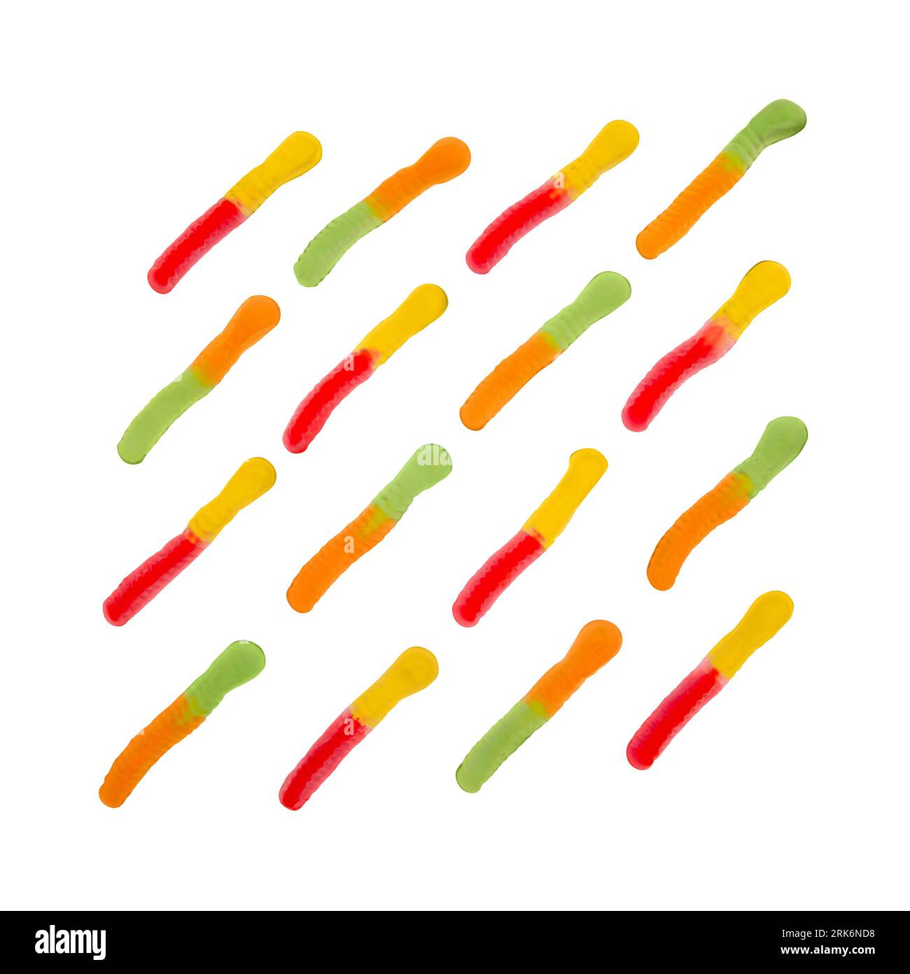 Pattern of A lot of different gummy worms isolated on white background ...