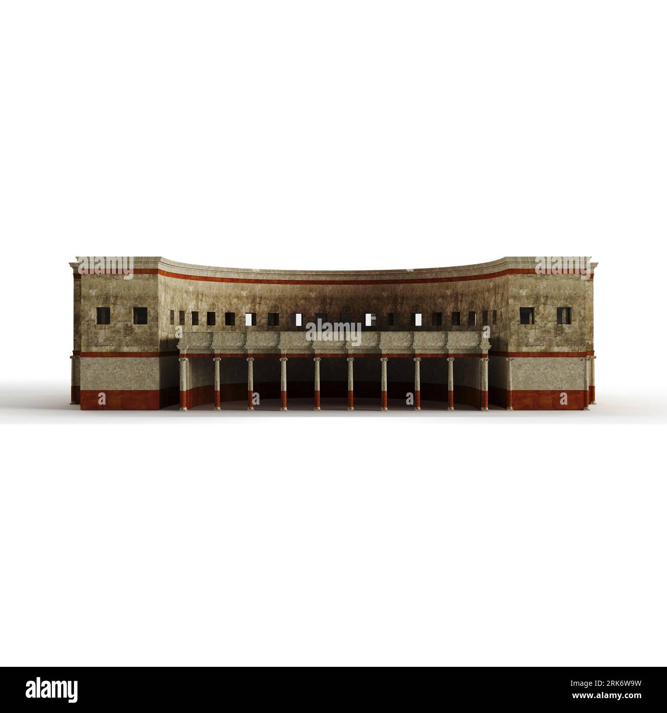 A 3D illustration of an ancient structure with ornate columns with a ...