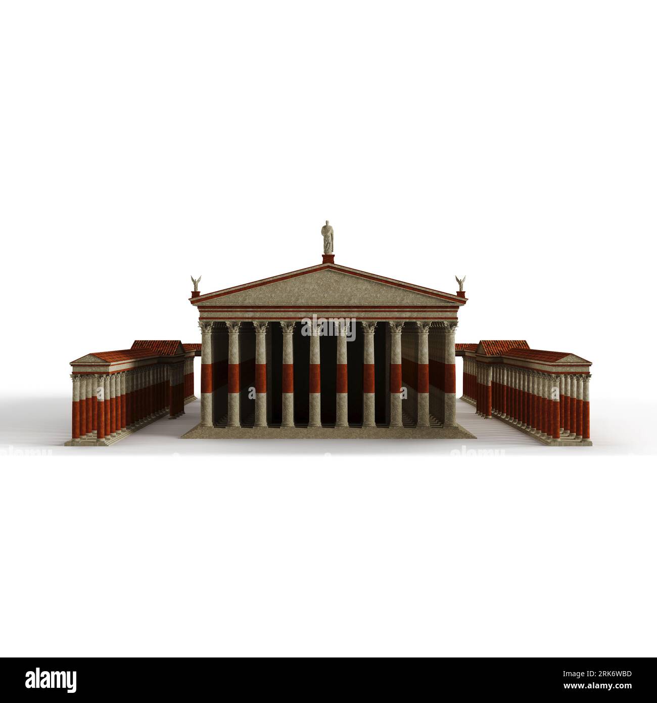 A 3D illustration of an ancient structure with ornate columns with a ...